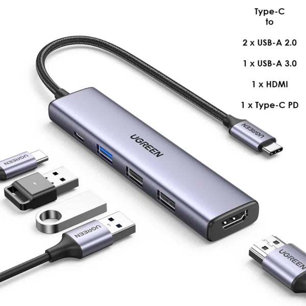 UGREEN CM748 15495 5-in-1 USB-C Multifunctional Adapter, 100W PD, 4K H ...